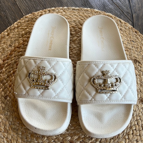 Juicy Couture | Shoes | Juicy Couture Bling Crown White Quilted Slides ...